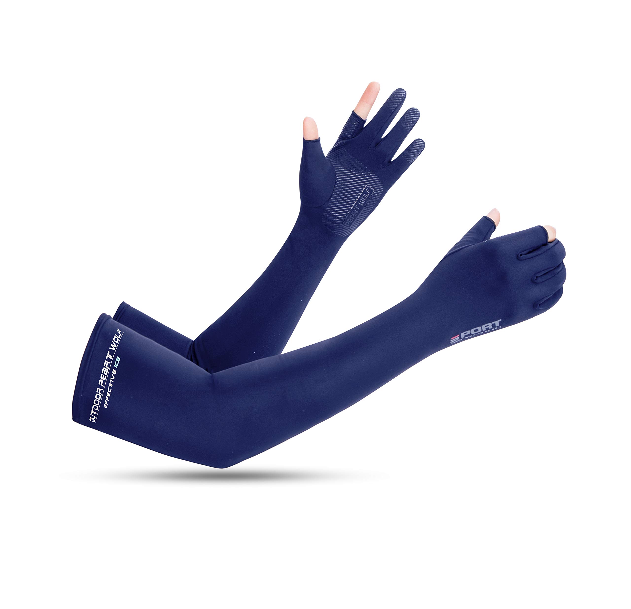 Arm Sleeves with 2 Cut Fingers Gloves for Men by Emaplos Antislip Design Compression UV-Protection Armsleeves 1 Pair (Navy)