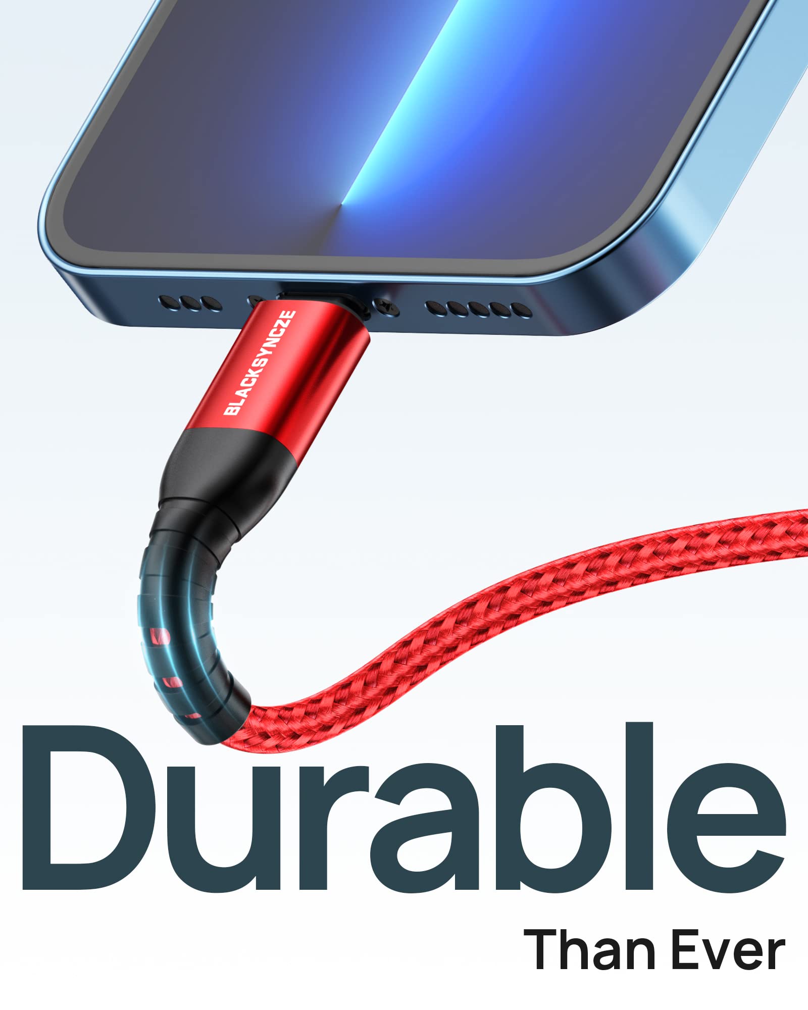 BLACKSYNCZE iPhone Charger, 6.6 FT MFi Certified Lightning Cable Fast Charging Nylon Braided Long iPhone Charger Cord Compatible with iPhone 13 12 11 Pro Max XS XR X 8 7 6S 6 Plus SE 5S - Red