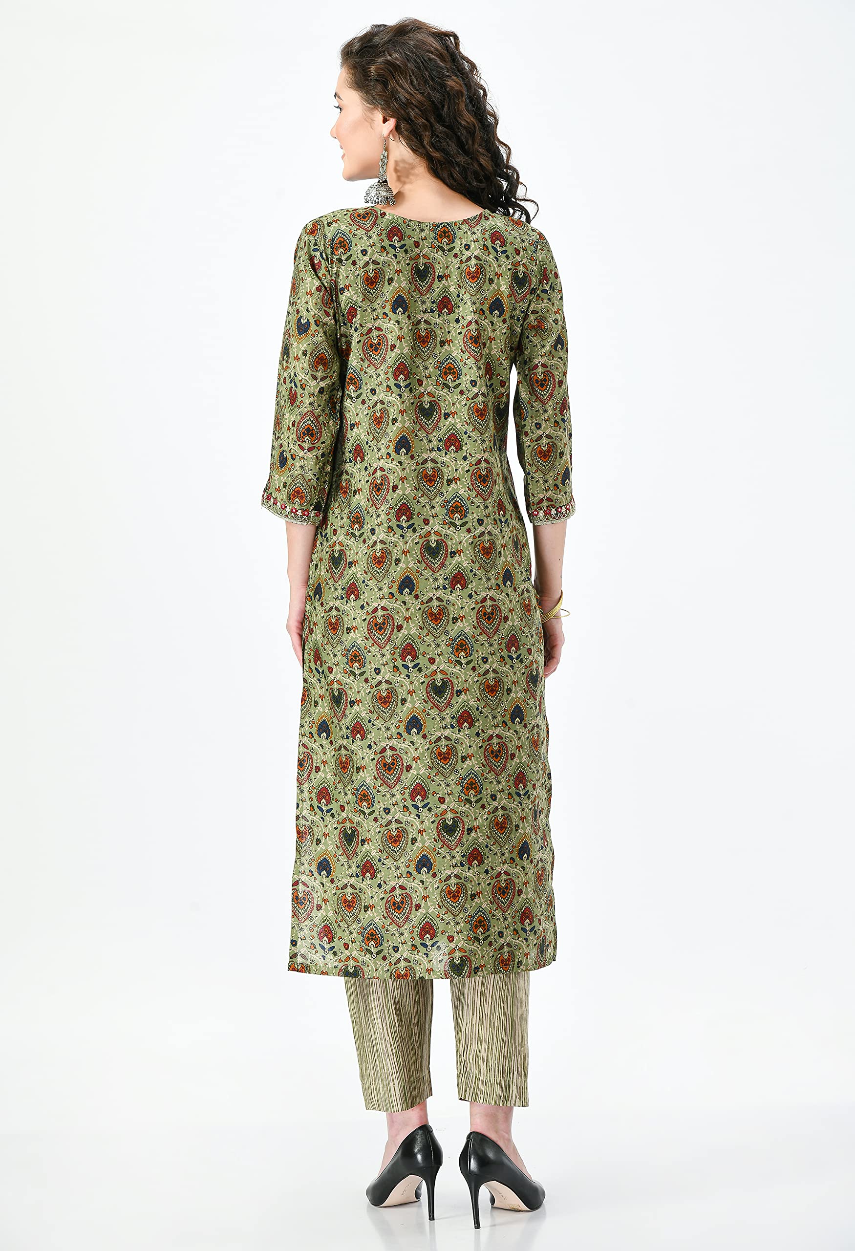 AnjuShree Choice Women Diwali Kurti Pant set with Dupatta Green