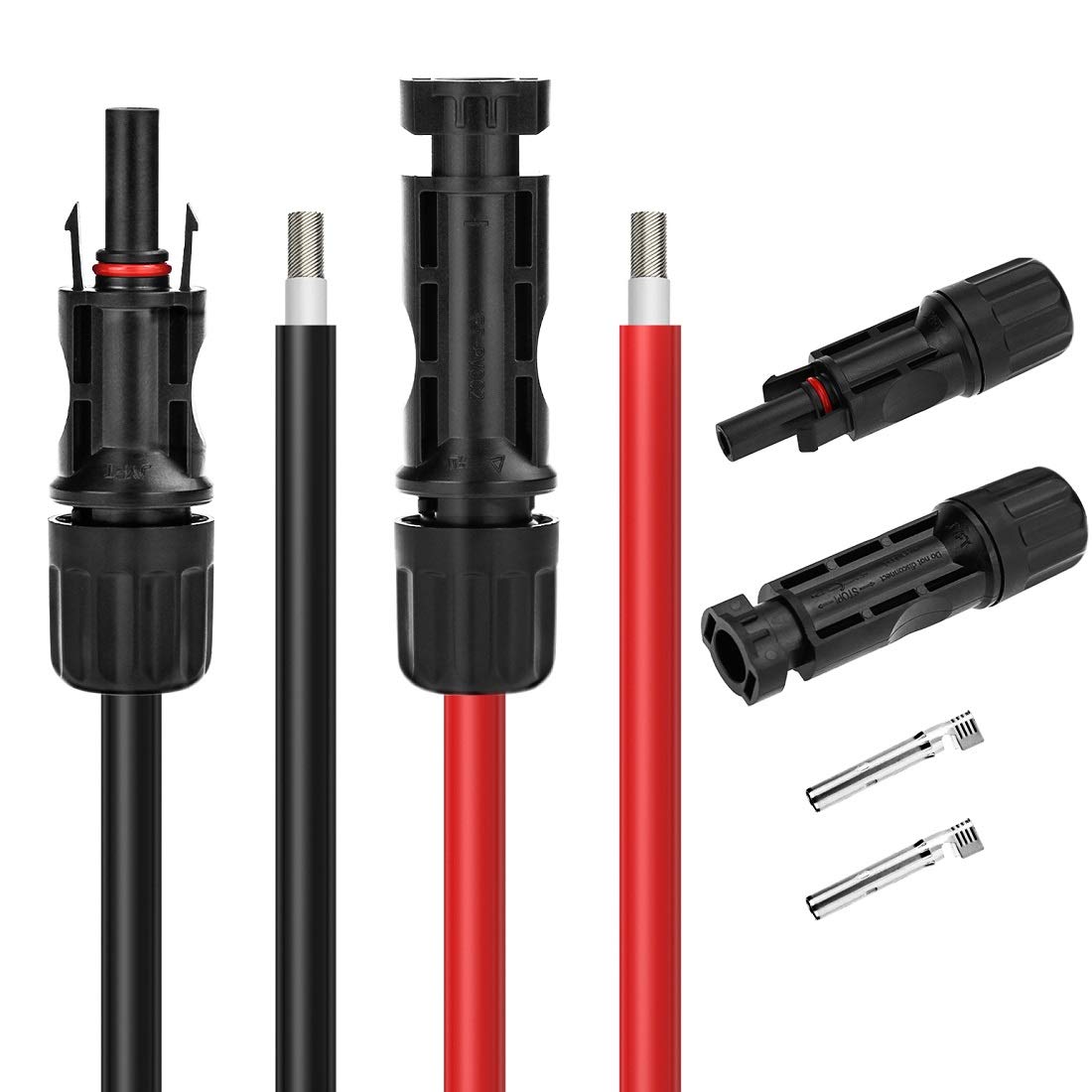 Ancable 20-Feet Solar Extension Cable, 1-Pair 10AWG Solar Panel Cable Wire with Male and Female Weatherproof Connector (20ft Red + 20ft Black)