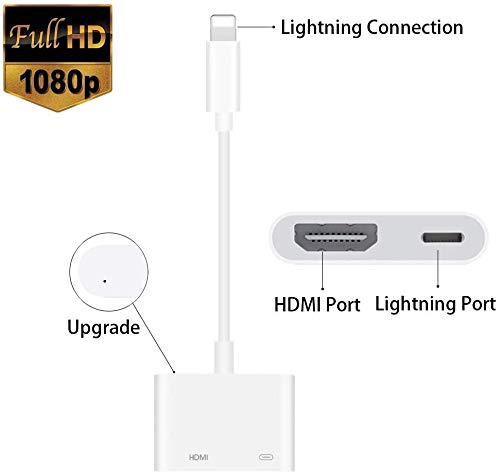 Apple Lightning Digital AV Adapter,1080P Lightning to HDMI Cable Sync Screen HDMI Connector Need Charging Power Support iPhone 11 Pro/XR/Xs/X/8/7 Plus,iPad to TV Projector Monitor Support All iOS