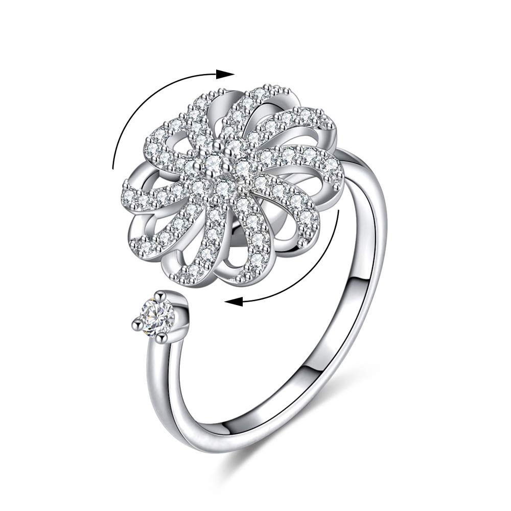 AOEDEJ Fashion Women Anti-anxiety Spinning Rings Open Adjustable Rotating Cubic Zirconia Wedding Rings
