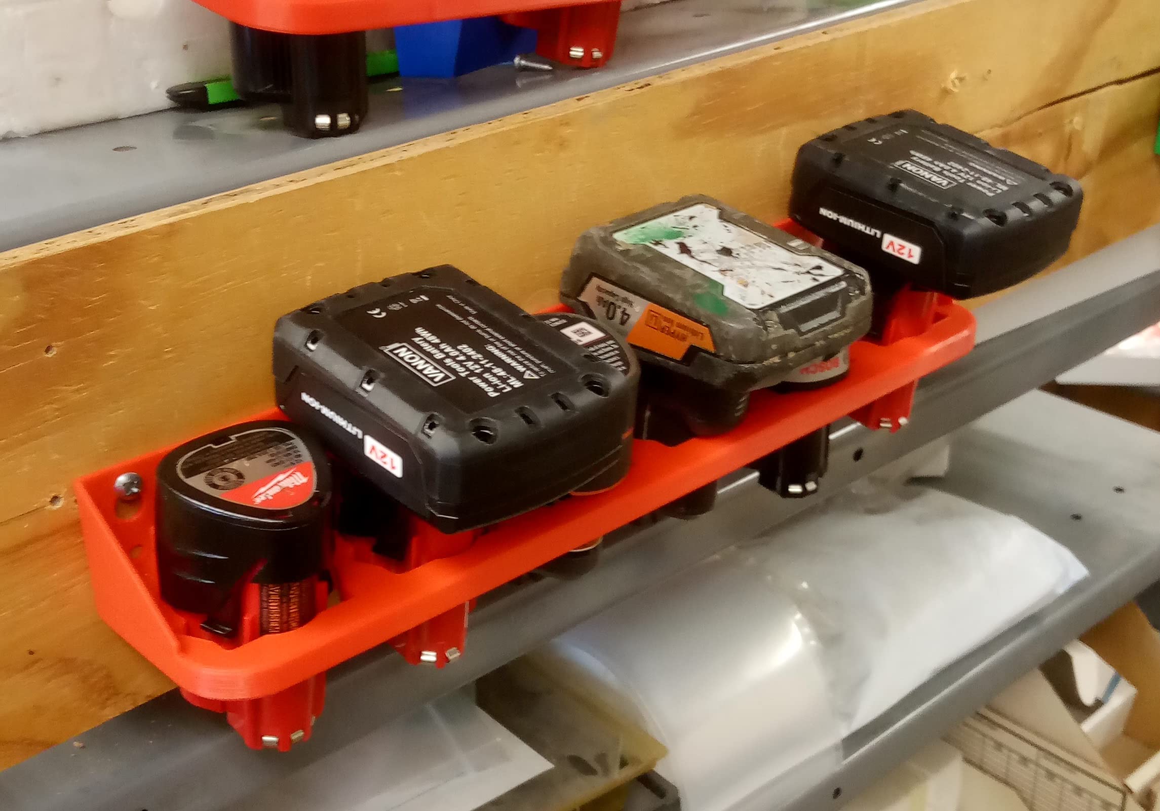 Made by Mitchell M12 Battery Holder for Milwaukee Makita Bosch RIDGID Mount Wall Rack 12V 6 Slot BAT414 BL1014 USA PN M12x6-Mrack