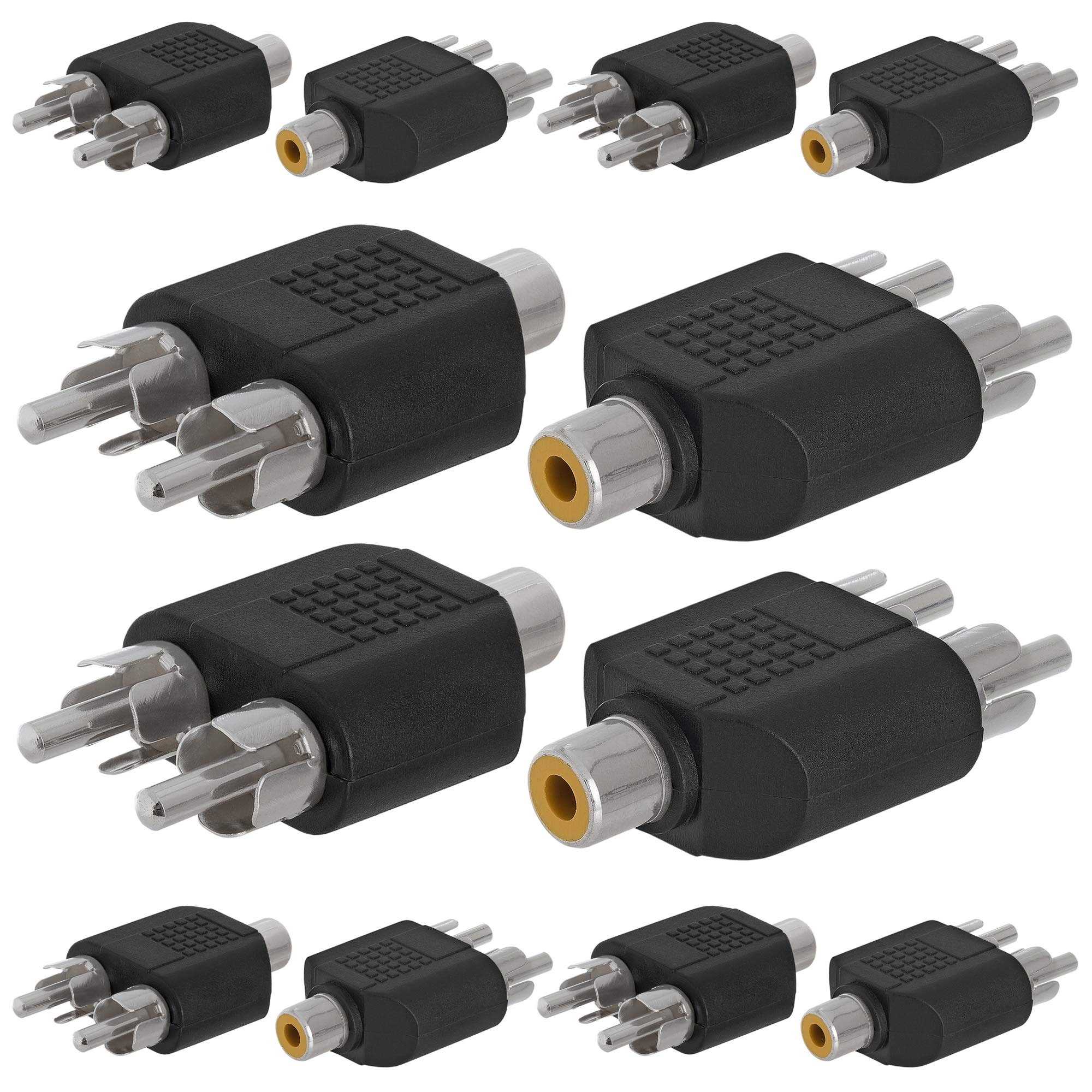 Cmple - RCA Female Jack to 2 RCA Male Plugs AV Audio Video Cable RCA Y Splitter Adapter Dual RCA Male Adapter - 10 Pack