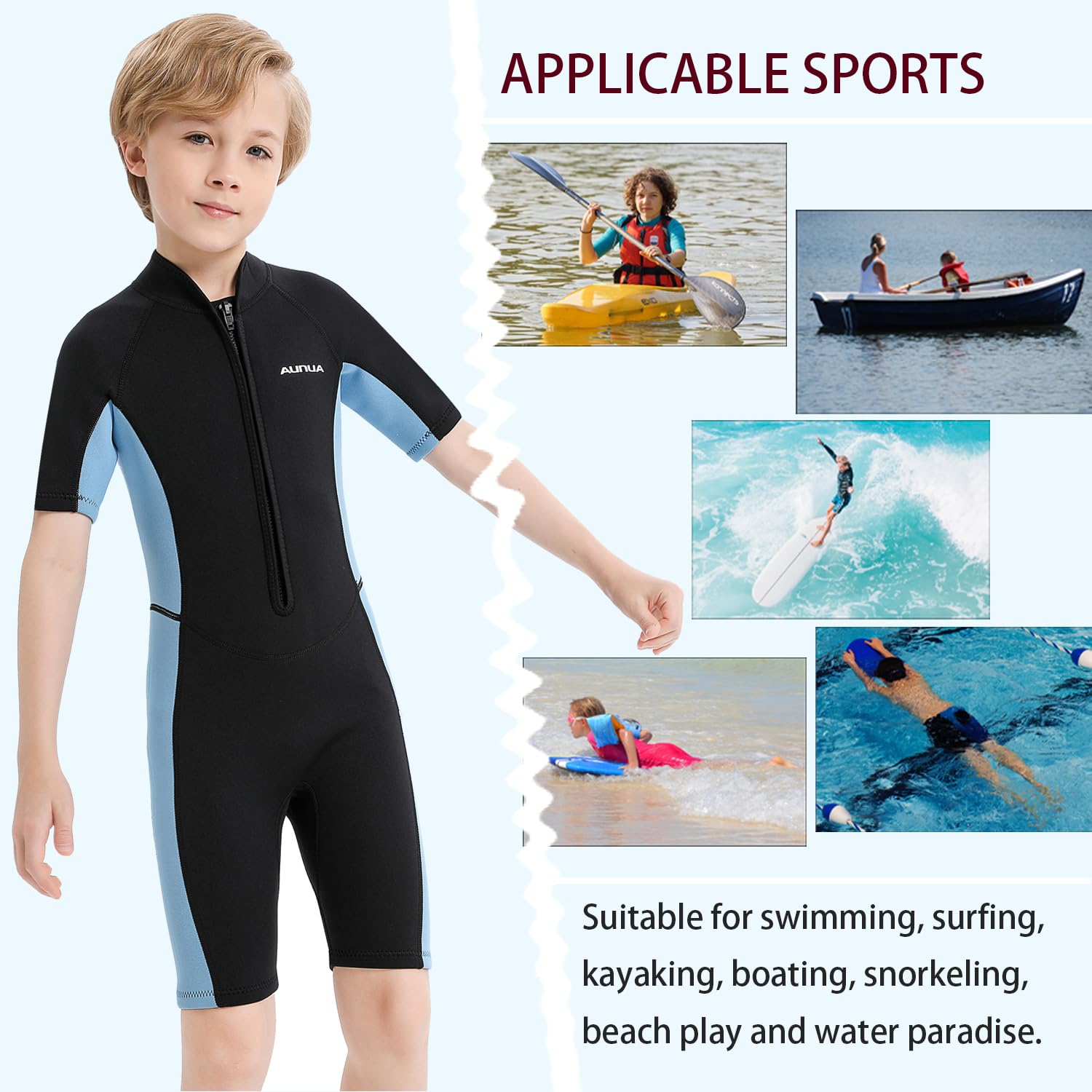 Aunua Youth 3/2mm Neoprene Wetsuits for Kids Full Wetsuit Swimming Suit Keep Warm(7031 Black 8)