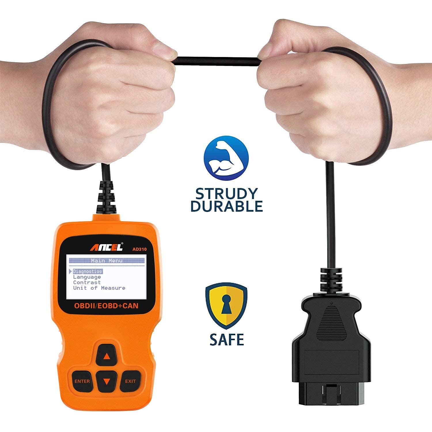ANCEL AD310 Orange Classic Enhanced Universal OBD II Scanner Car Engine Fault Code Reader with ANCEL Protective Case Storage Bag