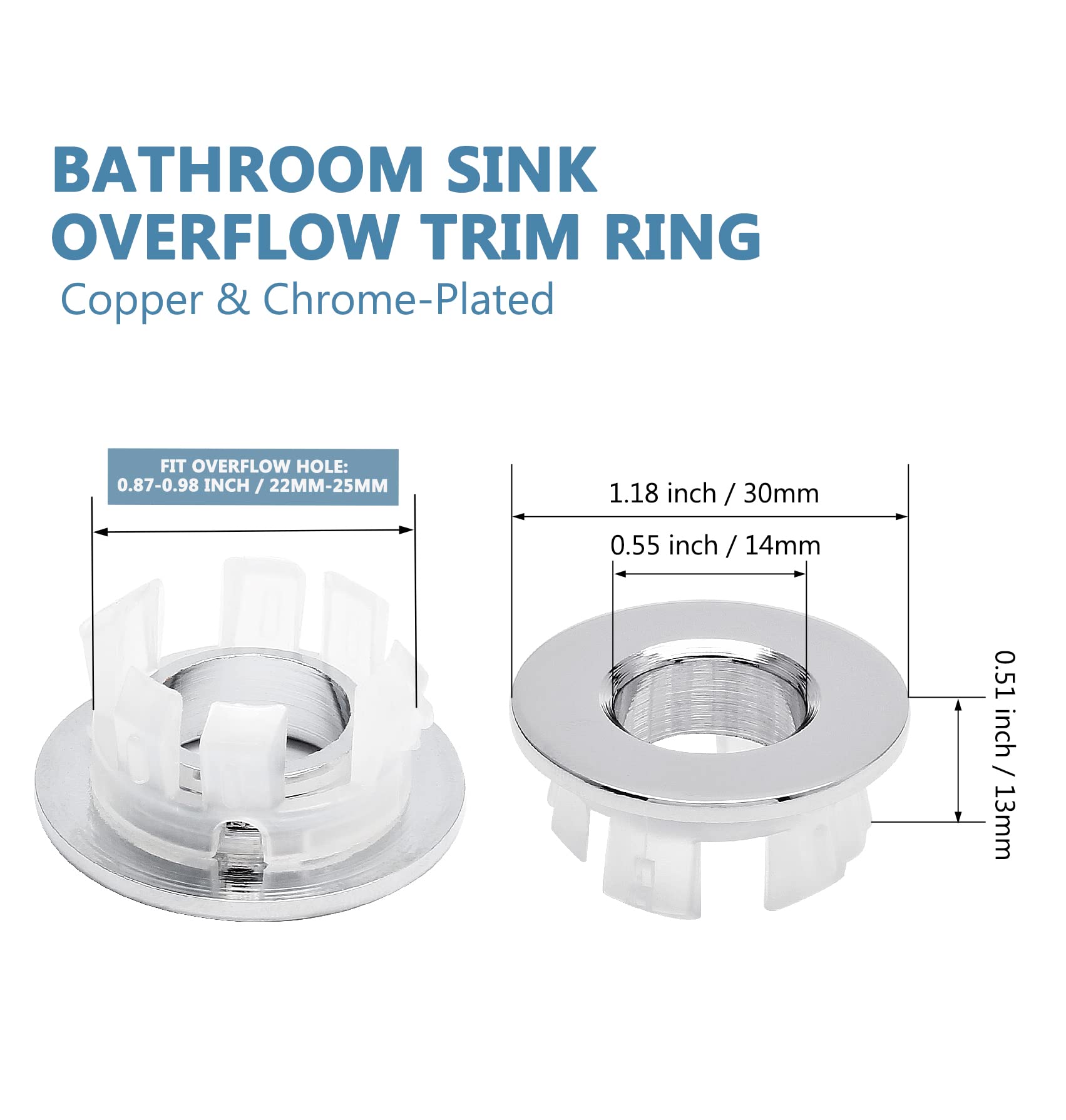 Qjaiune 3 Pack Bathroom Sink Overflow Trim Ring, Electroplating Chrome Overflow Drain Cover Round Basin Cover, Vanity Sink Overflow Cap Small Sink Insert, Brass Hole Cover for Kitchen Bathtub