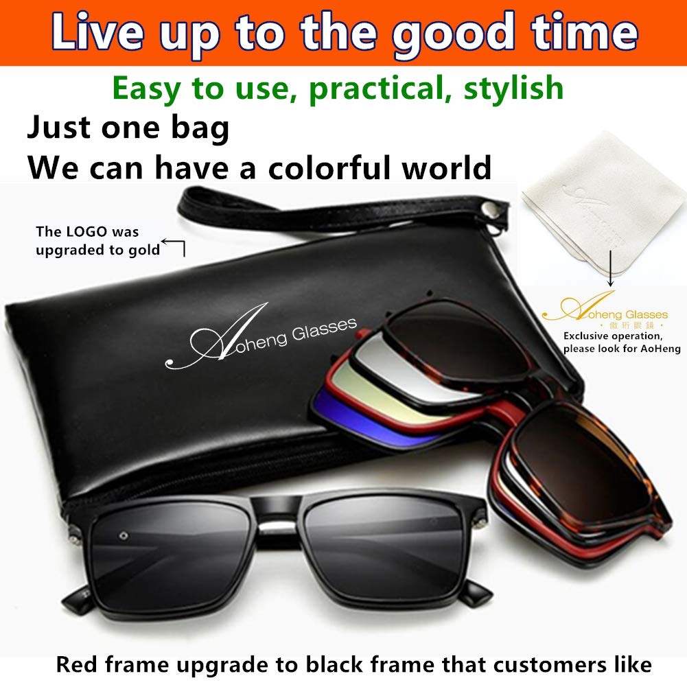 AOHENG TR90 5Pcs Magnetic Clip on Sunglasses Over Glasses for Night Driving