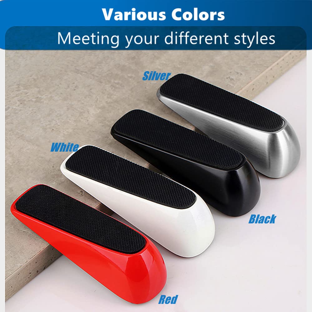 Amedoo Door Stoppers (2 Pack) Heavy Duty Door Stop Wedge Made of Premium Quality Zinc Alloy and Rubber, Comes with 2Pcs Adhesive Storage Holder. (Black, 2 Pack)