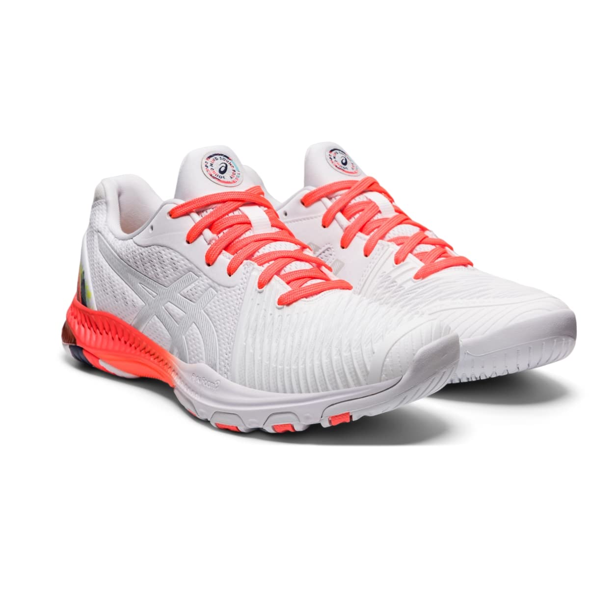 ASICS Women's Netburner Ballistic FlyteFoam 2 Volleyball Shoes, 6.5, White/Sunrise RED