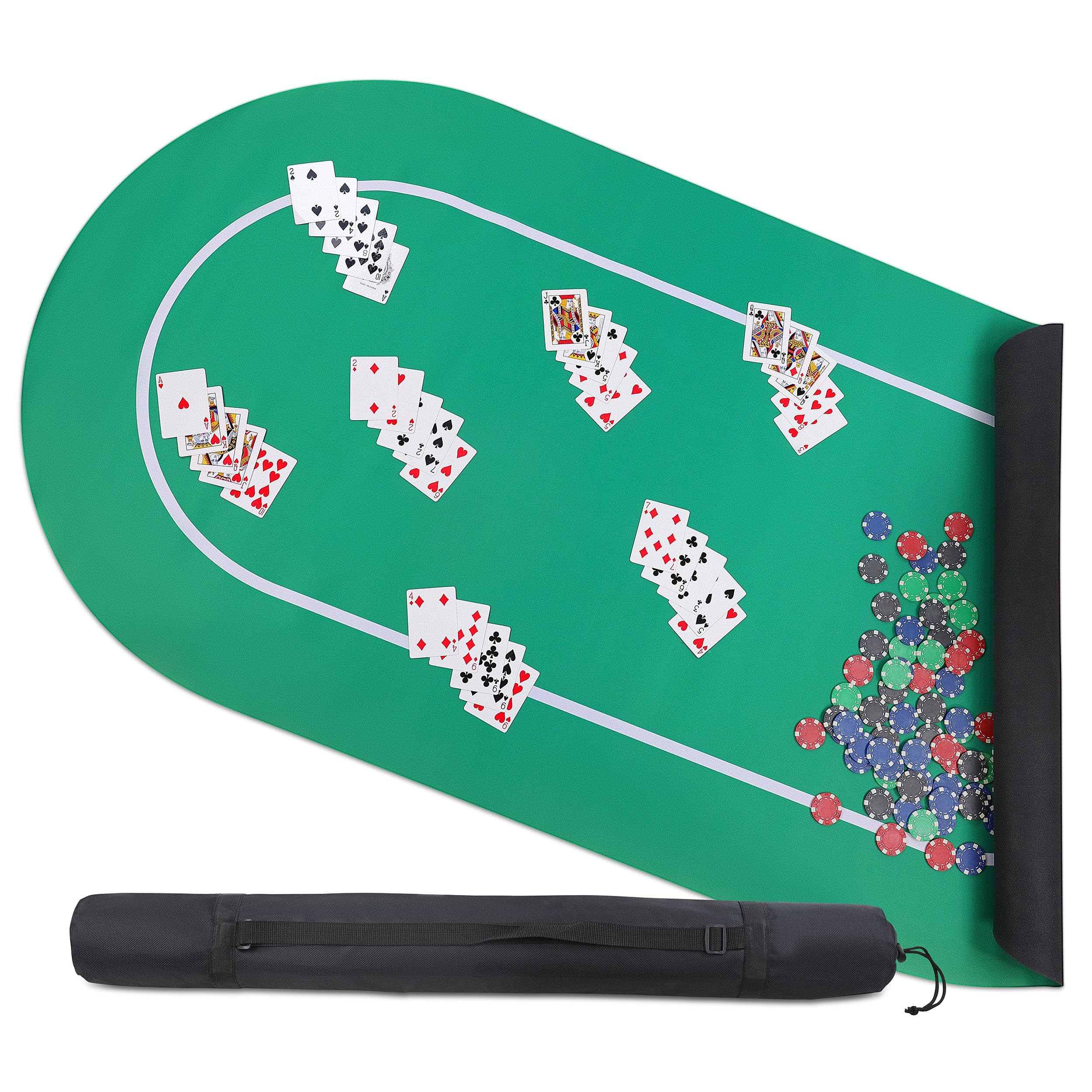 Jigitz Poker Mat Green and White 70 x 35in Non-Slip Poker Table Game Mat - Card Game Rubber Mat with Black Carrying Case