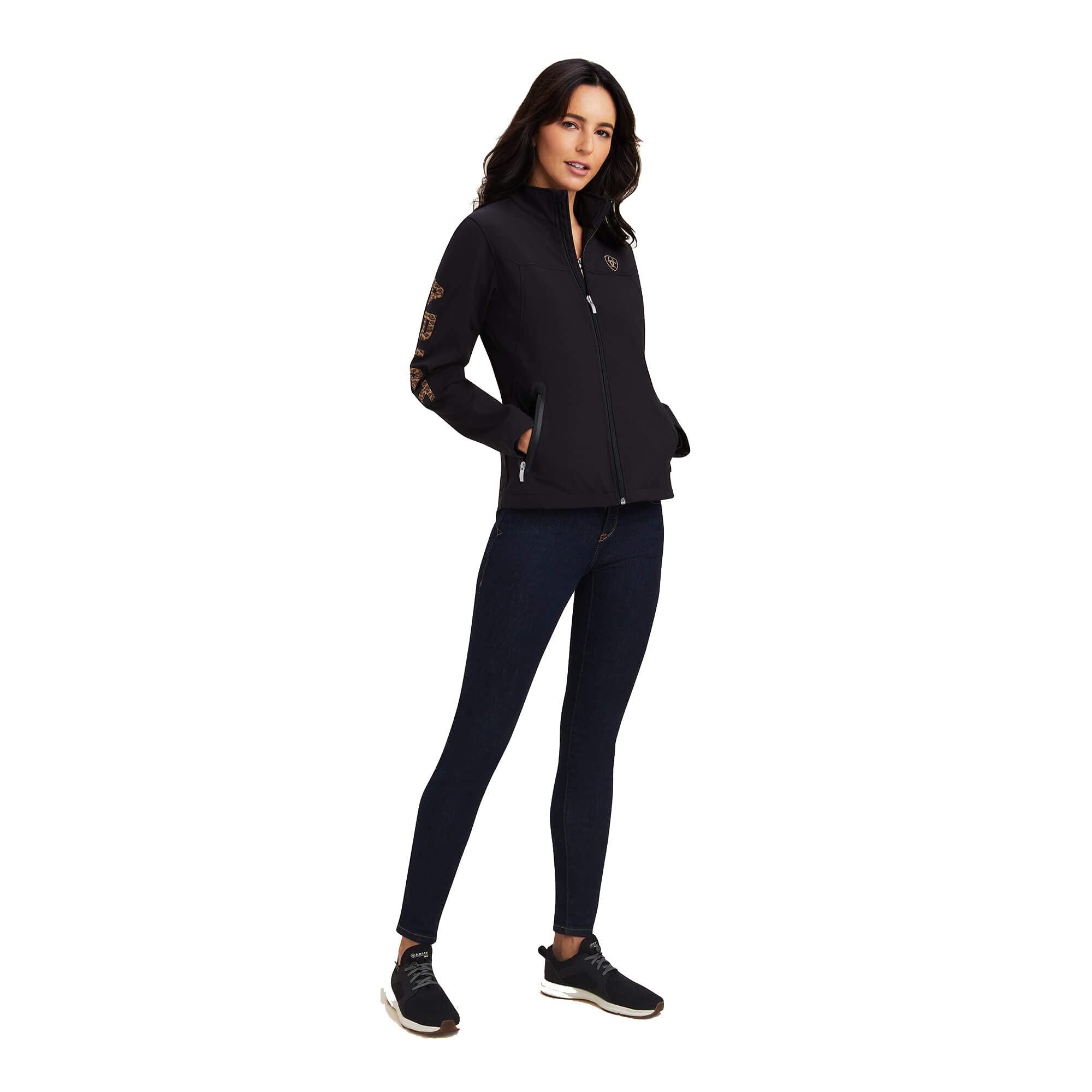 Ariat Female New Team Softshell Jacket Black/Leopard Medium