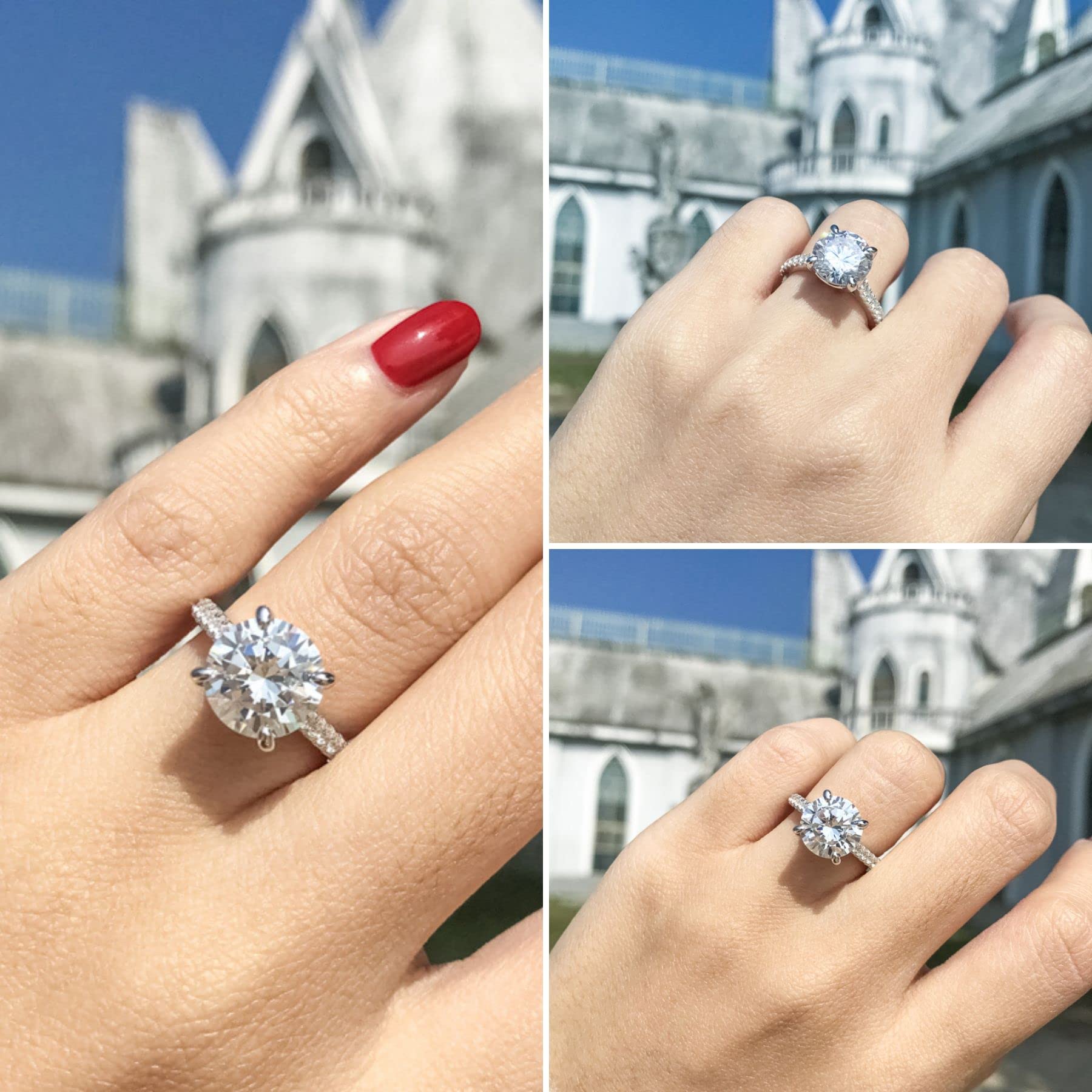 AINUOSHI 3 Carat Round Cut Cubic Zirconia Ring 925 Sterling Silver High Setting Women Wedding Engagement Rings (7)