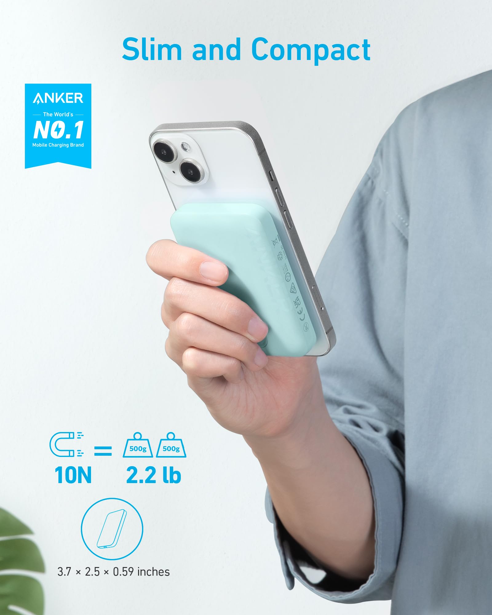 Anker 321 MagGo Battery (PowerCore Magnetic 5K), 5,000mAh Magnetic Wireless Portable Charger, Compatible with iPhone 15/15 Plus/15 Pro/15 Pro Max, iPhone 14/13/12 Series (Green)