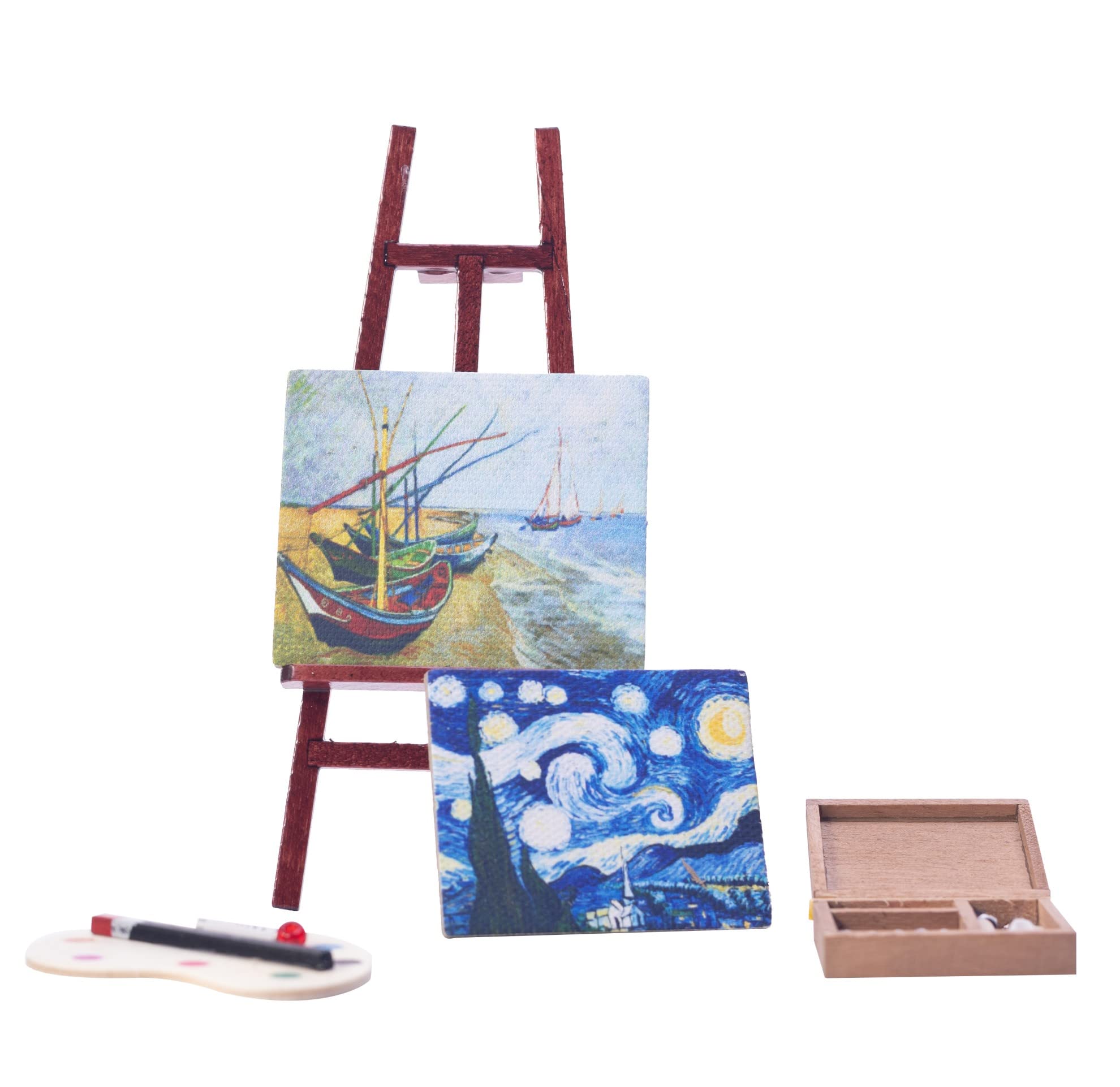 Fateanuki Doll House Accessory Painting Tool Set and Small Potted Plants Miniature Dollhouse Toy Balcony Patio Furnitures Decoration Accessories 1 12 Scale