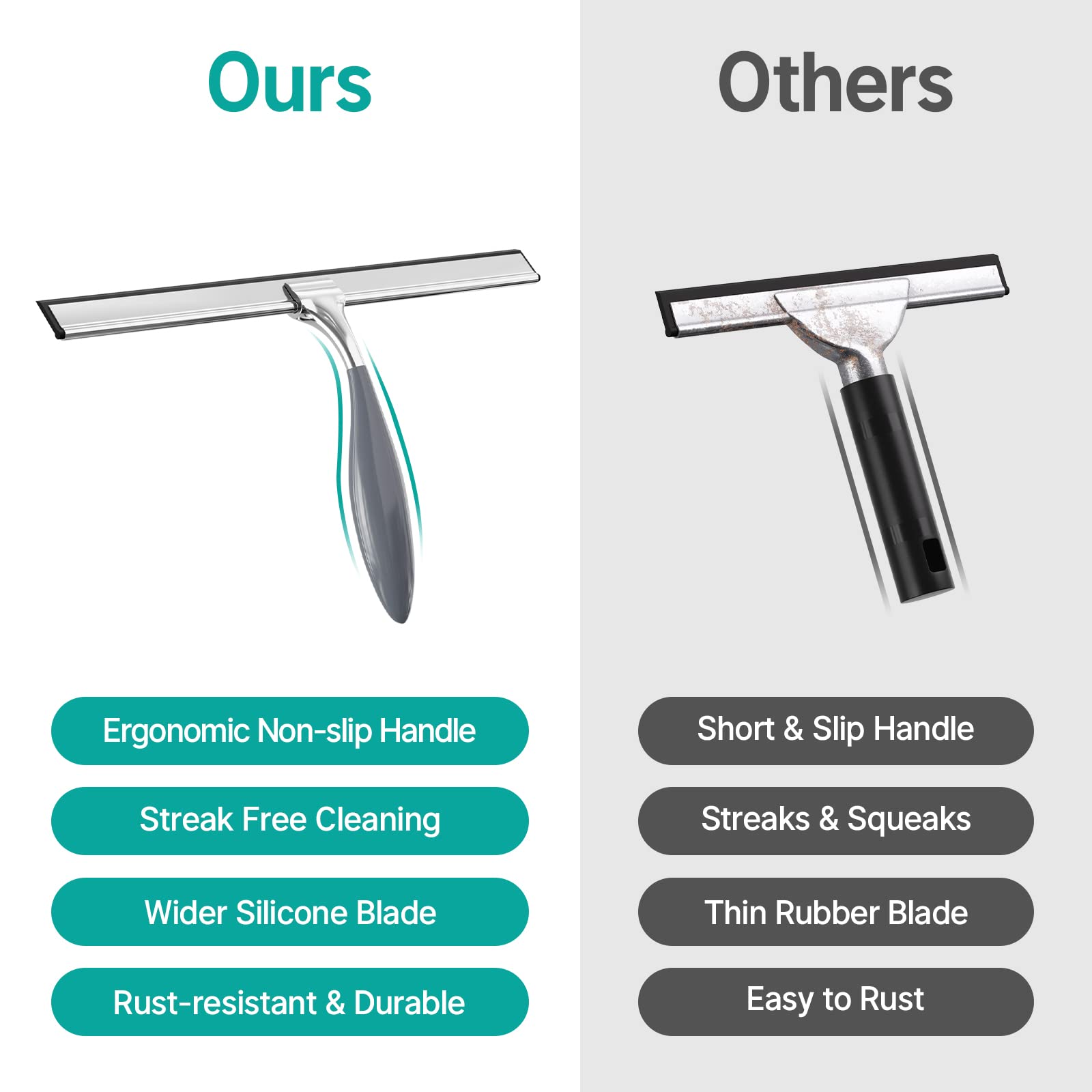AmazerBath Shower Squeegee, Squeegee for Shower Glass Door, All-Purpose Squeegee for Shower Doors, Tiles Mirror, Car Window- Stainless Steel, Non-Slip Handle, Long Blade, 10 Inches