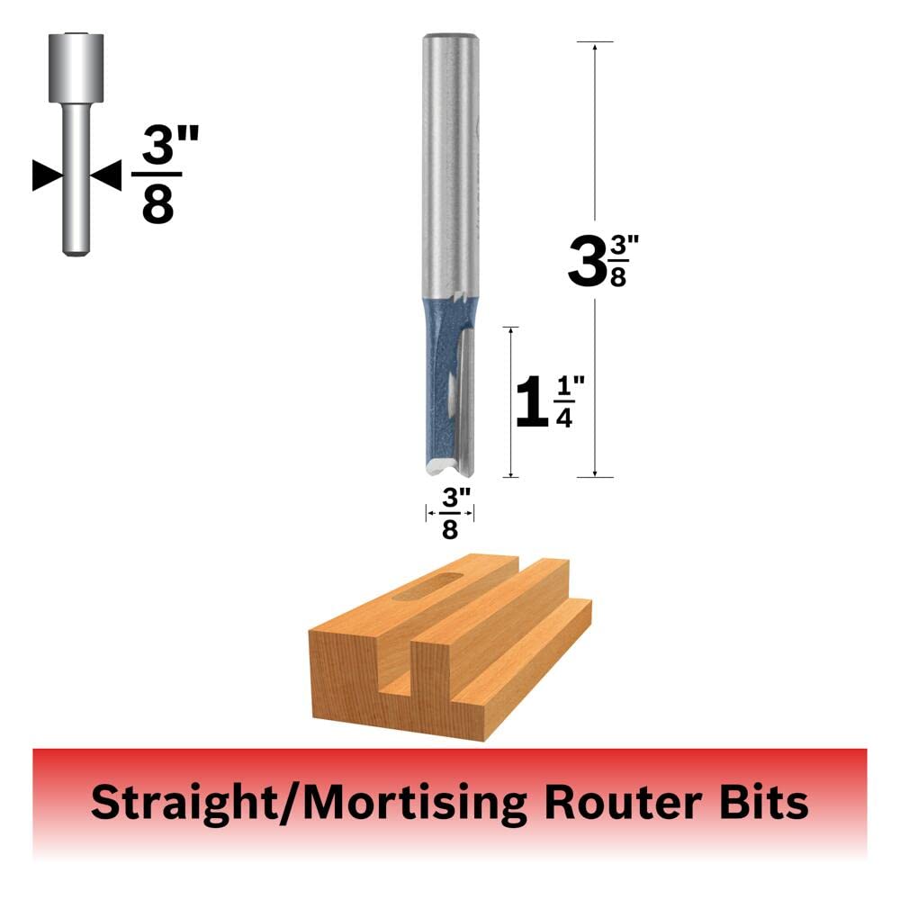 Bosch 85228M 3/8 in. x 1-1/4 in. Carbide Tipped 2-Flute Straight Bit