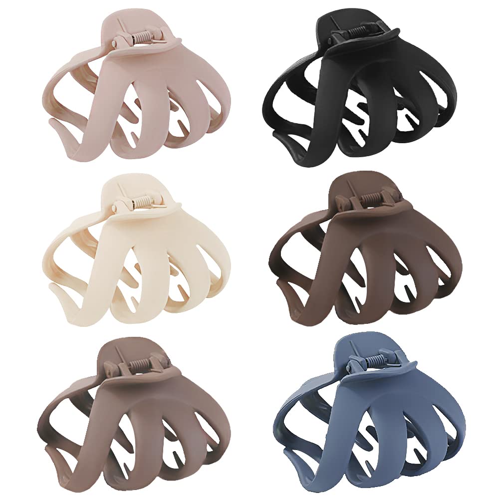 Big Claw Hair Clips for Thick Hair, 3.2" Matte Octopus Large Clips for Women and Girls, Strong Hold Jumbo Clips for All Hair Types, 6 Pack (Neutral)
