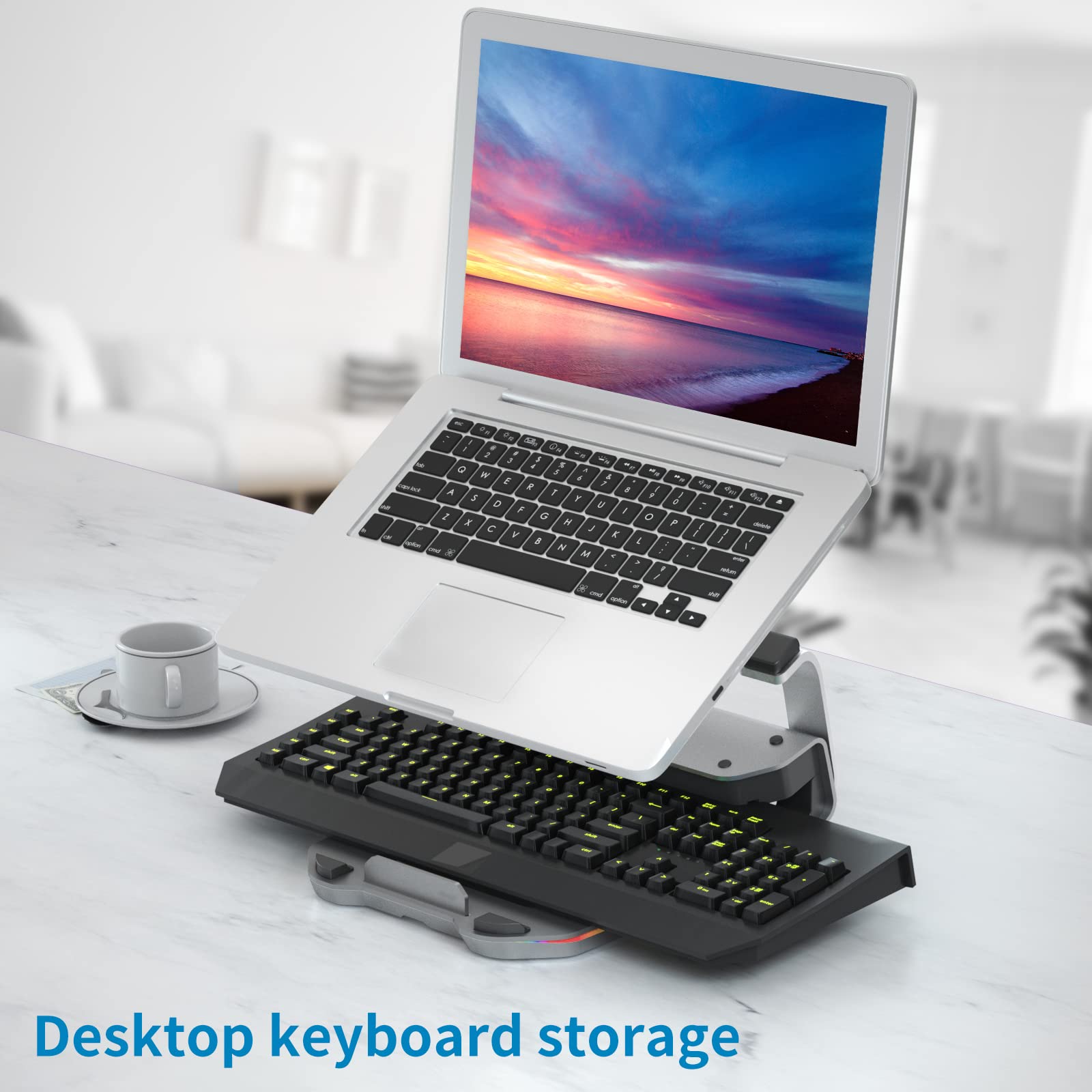 ARGB Lights Laptop Stand with USB C 8 in 1 HUB, Aluminum Laptops Computer Stand, HDMI, USB 3.0, USB 2.0, RJ45 Ethernet, SD, TF, Type C PD