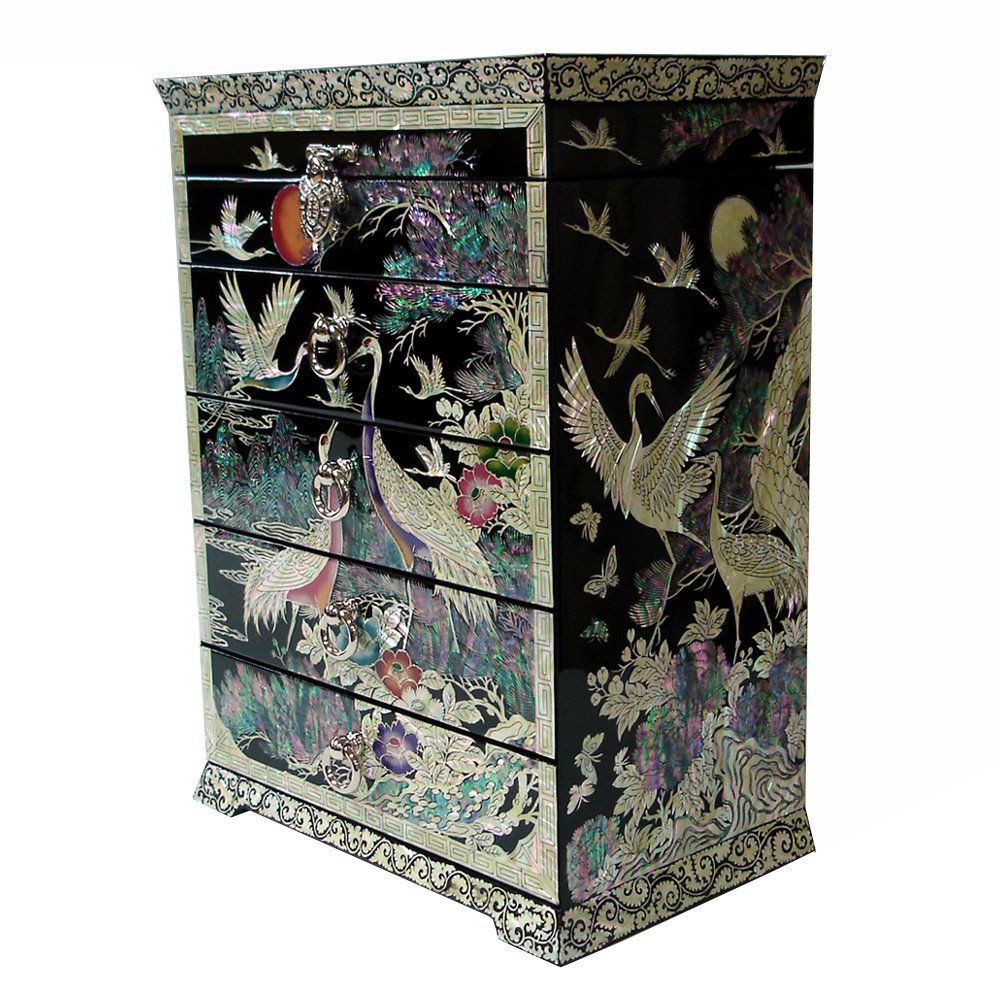 Antique Alive Mother of Pearl Inlay Design Jewelry Box, Wood Jewelry Box, Trinket Case, Keepsake Treasure Chest Box Organizer Holder (Pine Black)