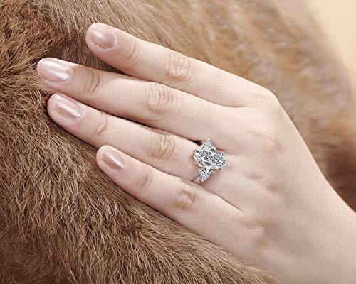 AINUOSHI Rhodium Plated 925 Sterling Silver Marquise Solitaire Cubic Zirconia CZ 3-Stone Anniversary Engagement Wedding Ring (6.5)
