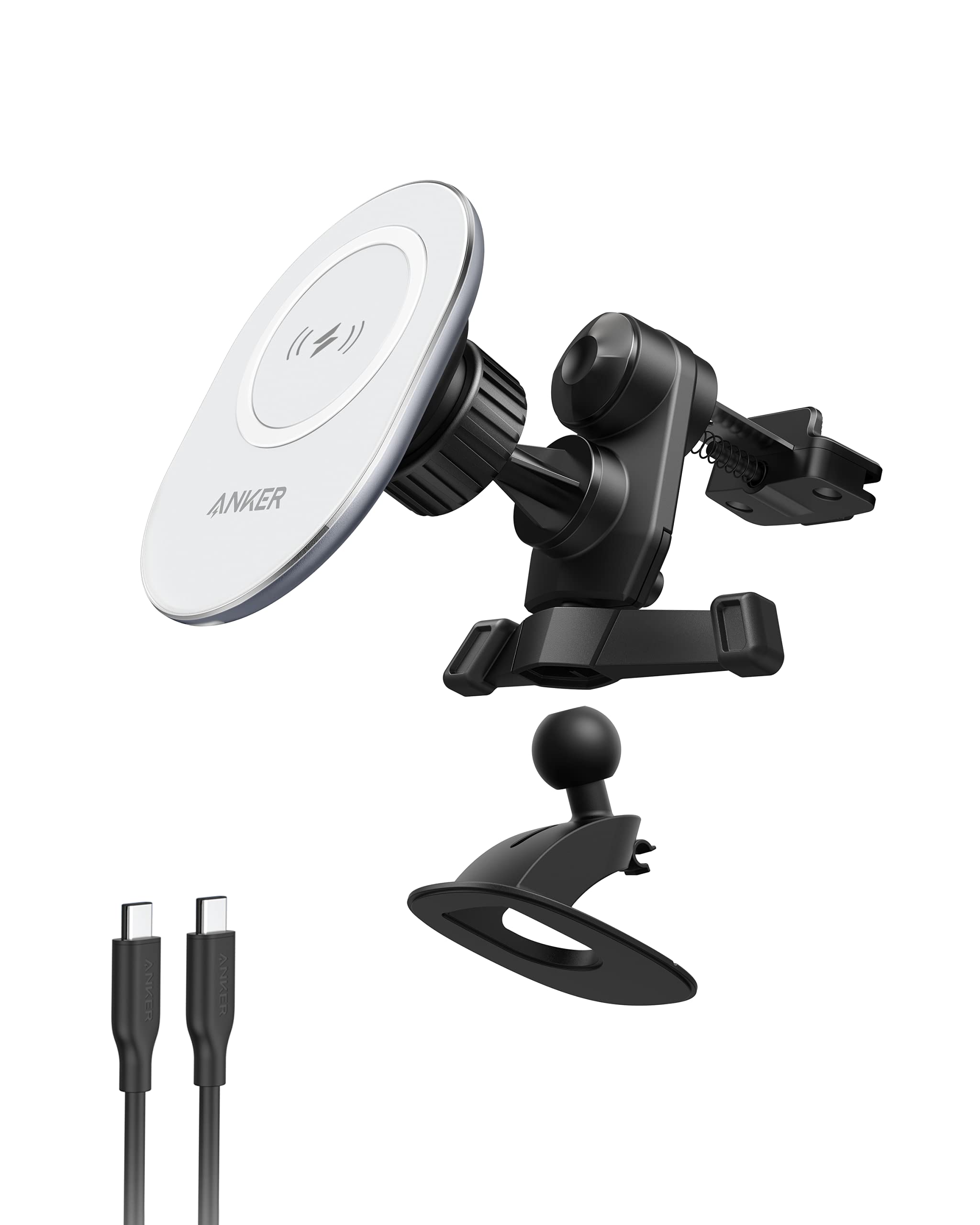 Anker Car Mount Charger, PowerWave Magnetic Car Charging Mount with 4 ft USB-C Cable, 7.5W for iPhone 13 / 13 Pro / 13 Pro Max / 13 mini / 12 / 12 Pro / 12 mini (USB-C Car Charger Not Included)