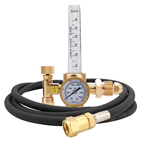 Argon CO2 Regulator, Tig Mig Welding Regulator Argon Flow Meter with 6.6Ft Gas Hose CGA-580 Inlet 0-3500PSI Pressure Gauge 10-60 CFH