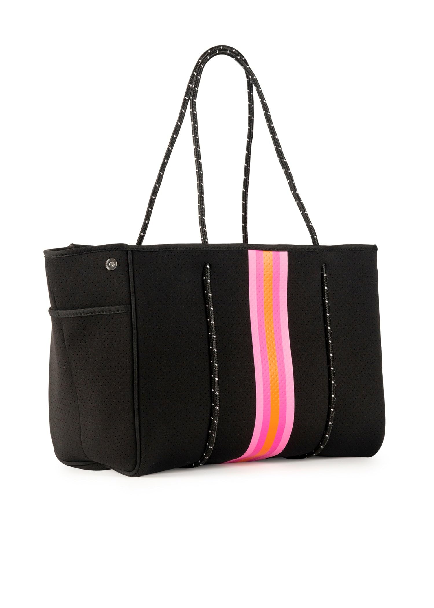 Haute Shore - Greyson Rave Neoprene Tote Bag w/Zipper Wristlet Inside, Black W/Hot Pink Orange
