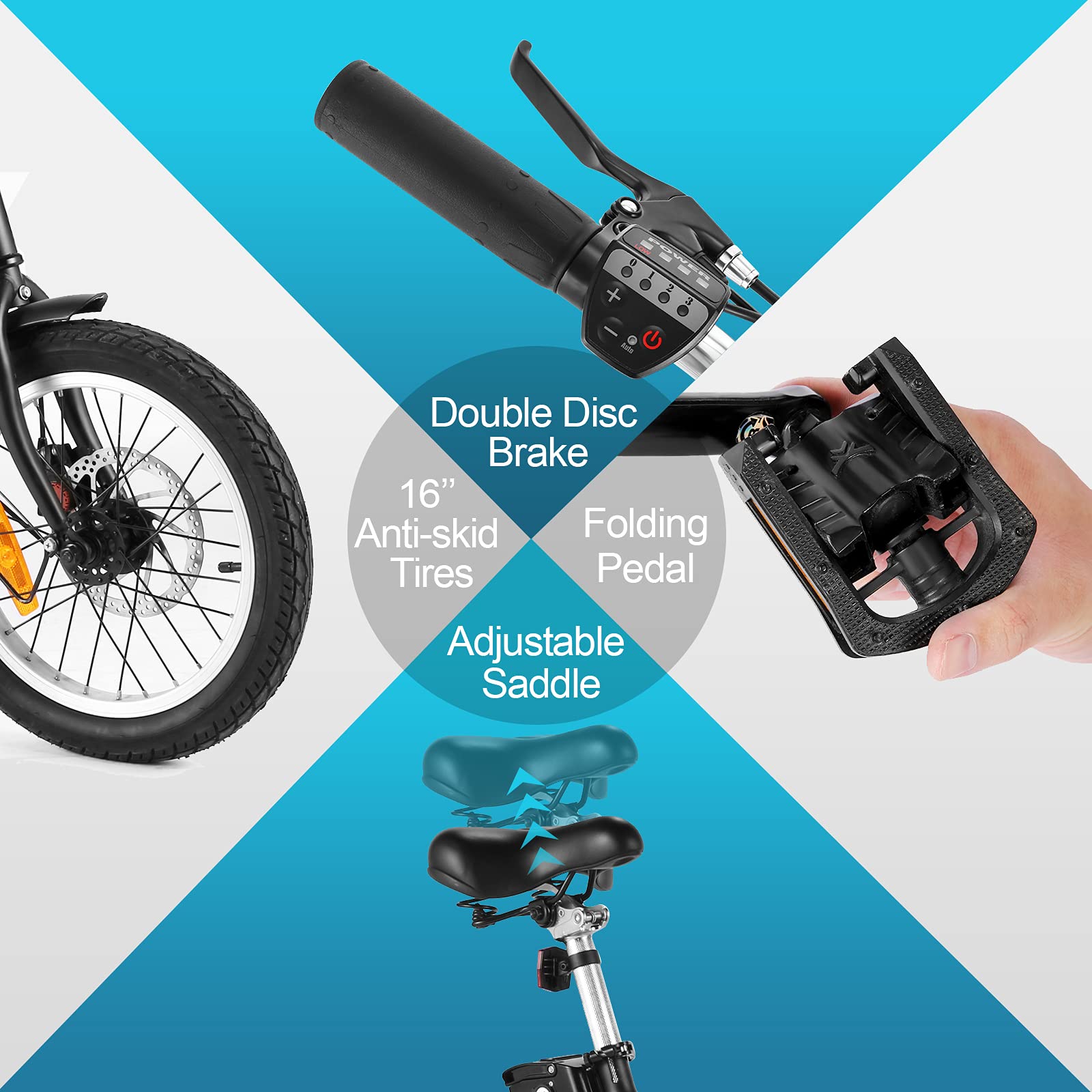 ANCHEER 16 inch Folding Electric Bike for Adults - Single Speed up to 15.5 Mph eBike with Removable Battery Mileage 30 Miles, Dual Disc Braking, 3 Riding Modes (Black)