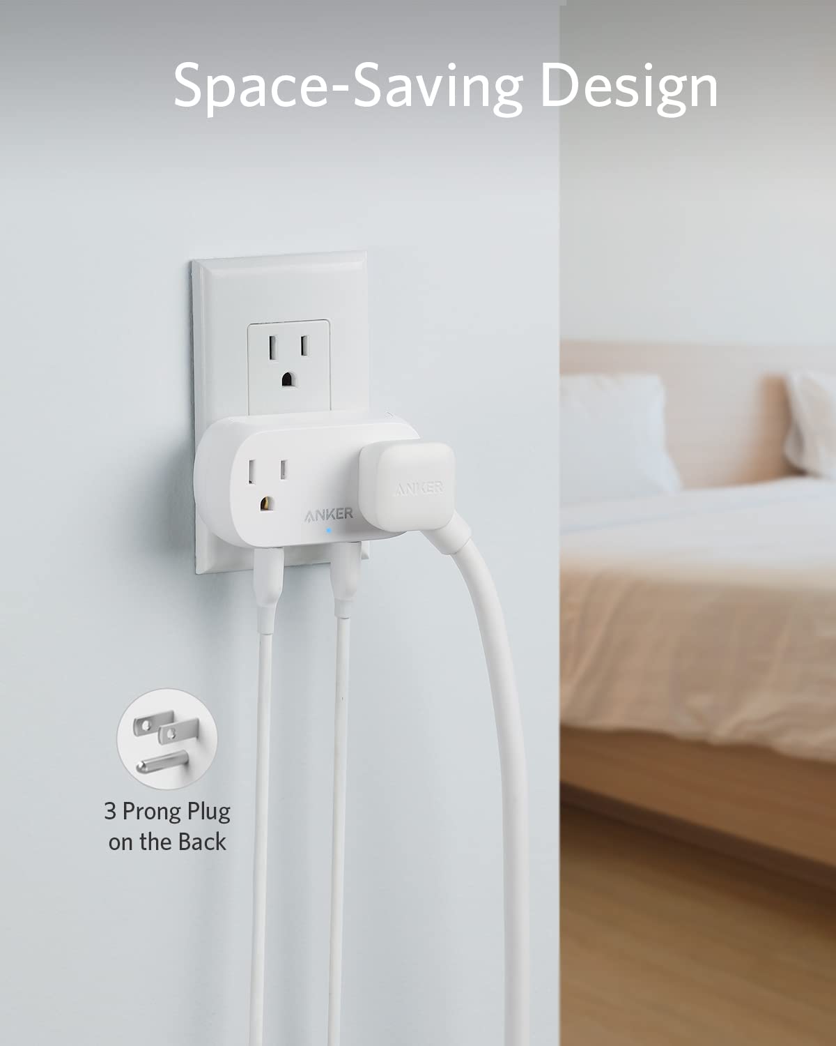 Anker Outlet Extender with USB Wall Plug, PowerExtend USB Plug 2 Mini Charger with 2 Outlets, 2 USB Ports, and PowerIQ Technology, Compact for Travel, Desk, and Cruise Essentials