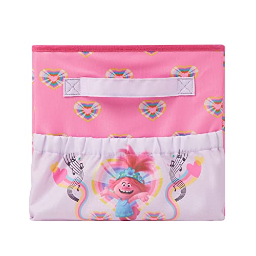 Idea Nuova Dreamworlds Trolls Kids Collapsible Storage Organizer Bin with Front Pocket,9" H x 10" W x 15" L