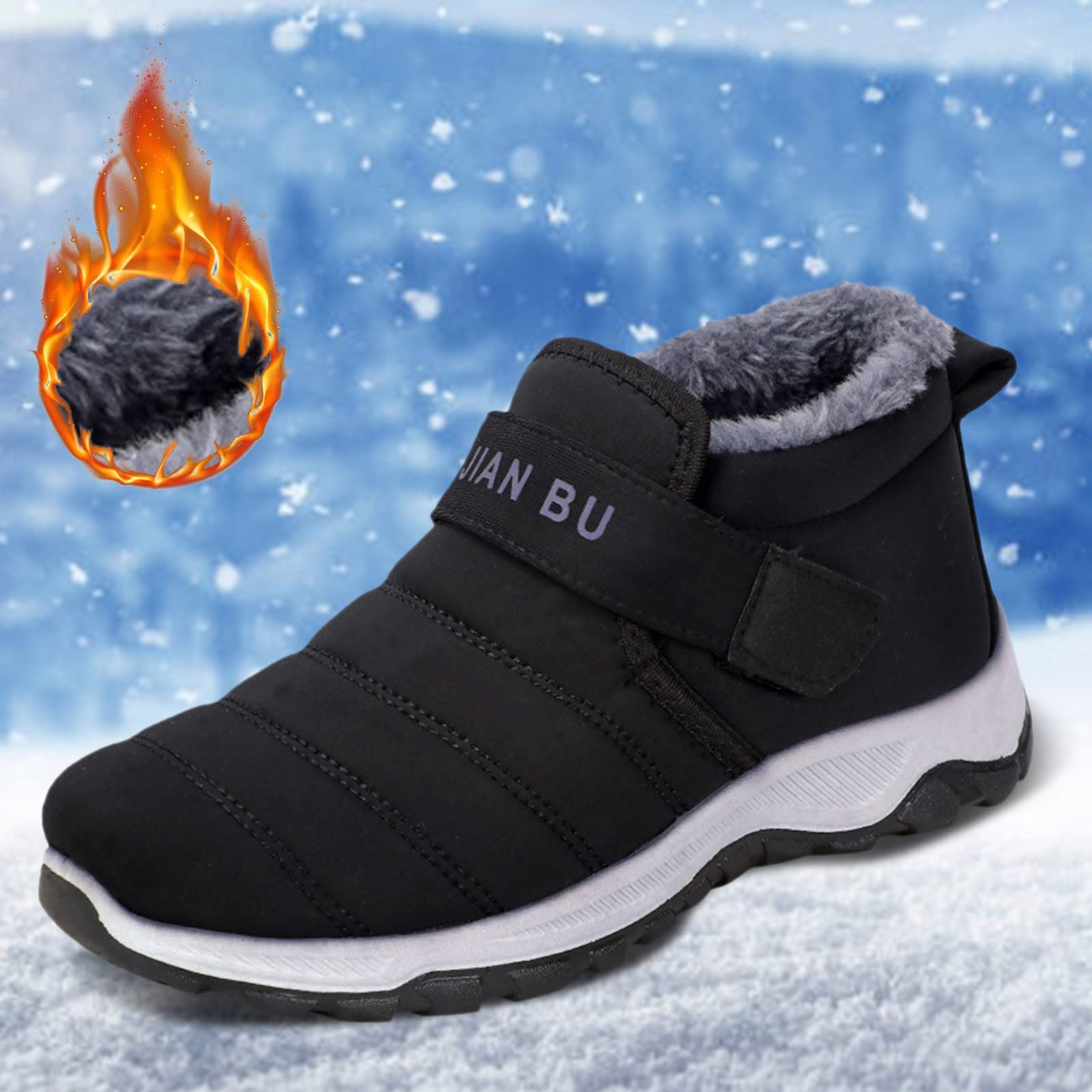 Ankarnis Fashion Winter Men Snow Boots Thick Soled Non Slip Solid Color Slip On High Top Plush Warm Mens Zipper (AE-Black, 10.5)