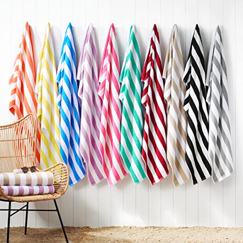 Arkwright California Cabana Stripe Beach Towel - Pack of 4 - Large Soft Quick Dry Cotton Terry Towels Set for Pool, Swim, and Hot Tub, Oversized 30 x 70 in, Black