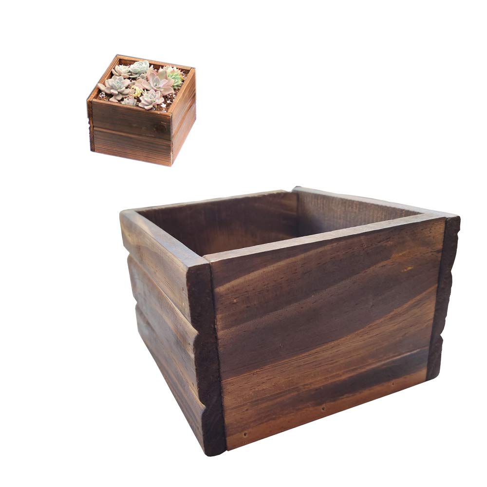Arlai Rustic Cube Planter Box, Rustic Style Succulent Plant Pots, Wood Decorative Craft Box, 5.9β, 1pcs