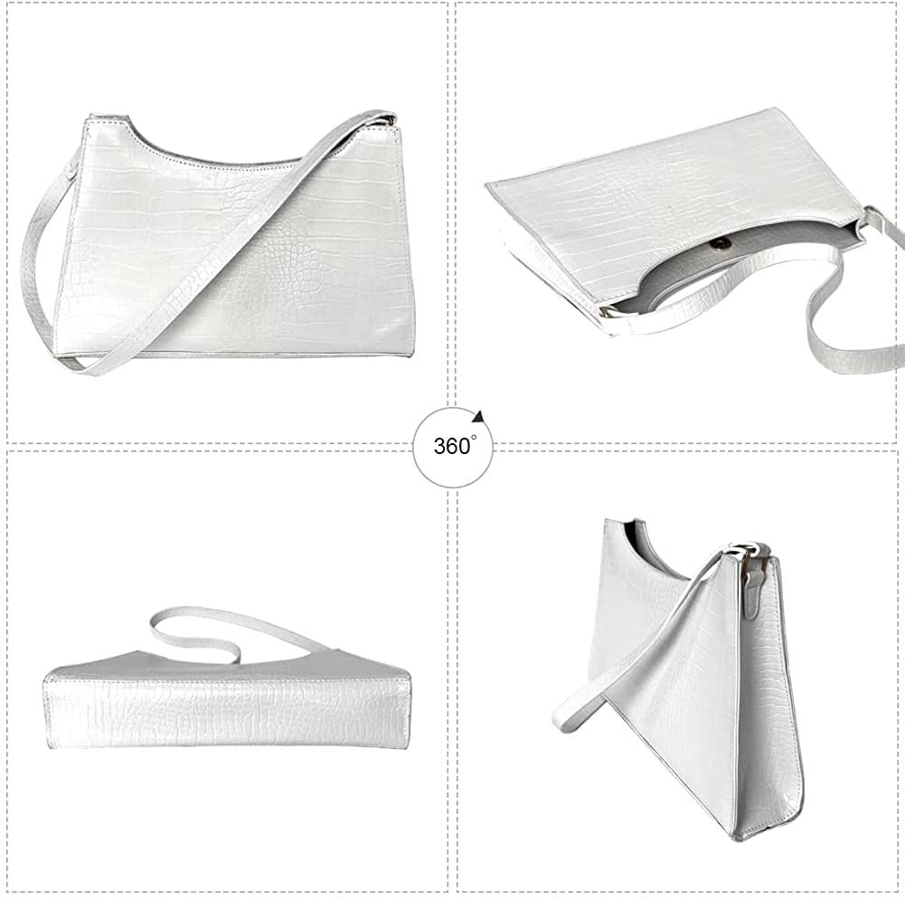 AMHDV Retro Shoulder Bag Crocodile Pattern Handbags for Women (White)