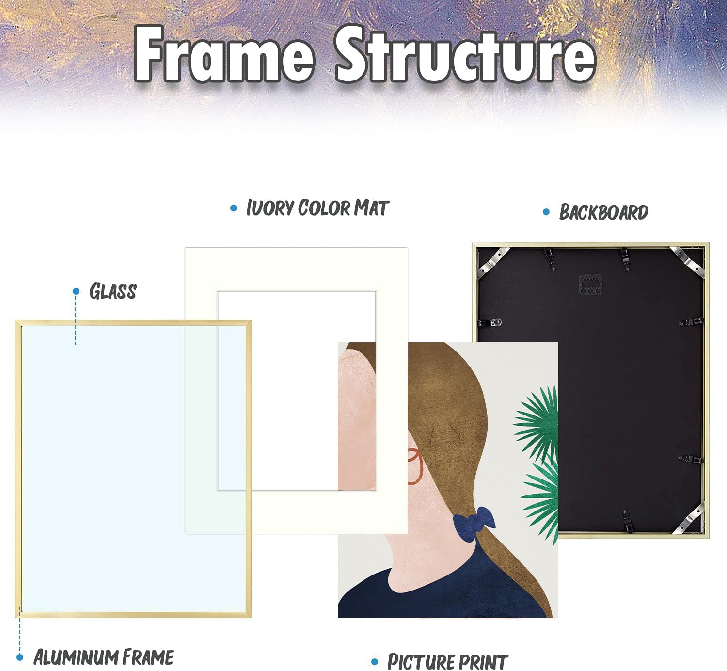 AUEAR, 11x14 Aluminum Metal Wall Mounting Photo Frame with Ivory Mat for 8x10 Pictures Includes Sawtooth Hangers, Spring Clips Real Glass (Gold, 2-Pack)
