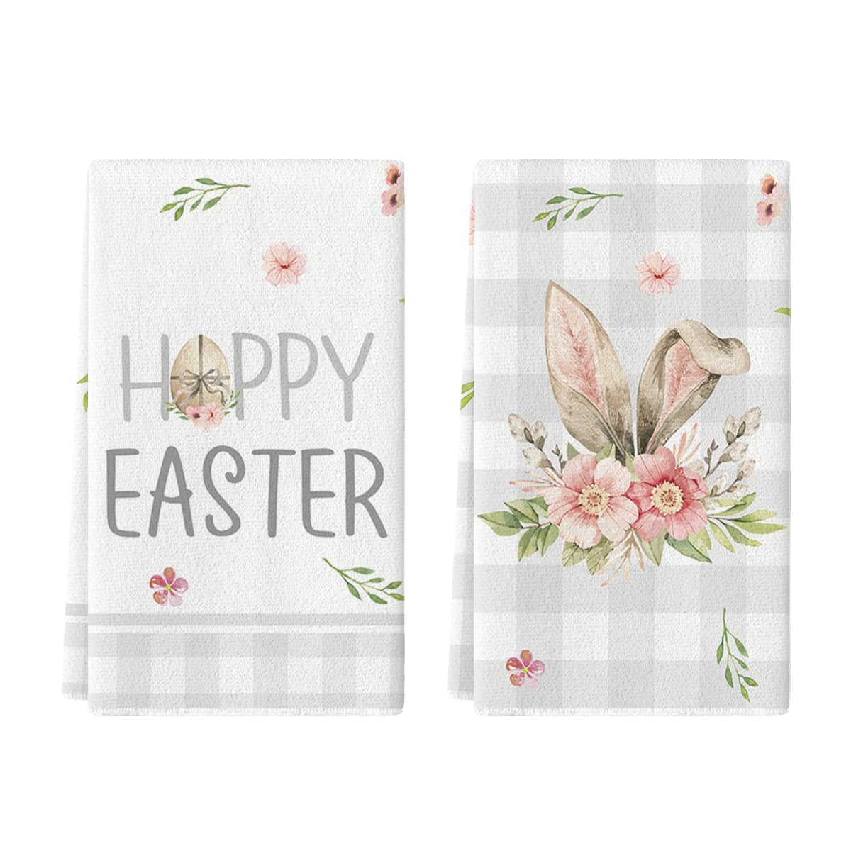 Artoid Mode Happy Easter Bunny Flower Kitchen Dish Towels, 18 x 26 Inch Seasonal Spring Easter Rabbit Ultra Absorbent Drying Cloth Tea Towels for Cooking Baking Set of 2
