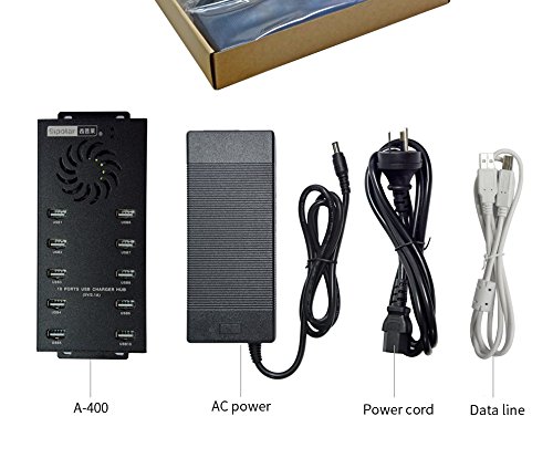 USB Hub, Sipolar 10-Port Powered USB Data Hub with LED Indication Multiple USB Port Hub Splitter with 12V 10A Power Adapter, Cooling Fan and Mounting Brackets