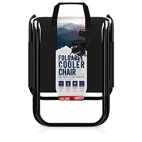 Avalanche Folding Chair with Built-in Cooler - Foldable, Small, Portable for Travel, Outdoor, Camping, Beach with 24 Can Capacity Cooling Bag (Black)