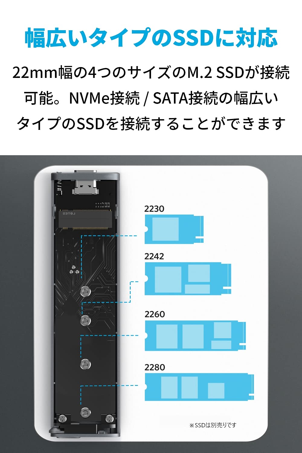 Anker PowerExpand M.2 NVMe and SATA SSD Enclosure Adapter, USB 3.1 Gen2 10Gbps, USB C and Thunderbolt 3 Compatible, Supports M or B&M Keys, and Size 2230/2242 / 2260/2280 SSDs
