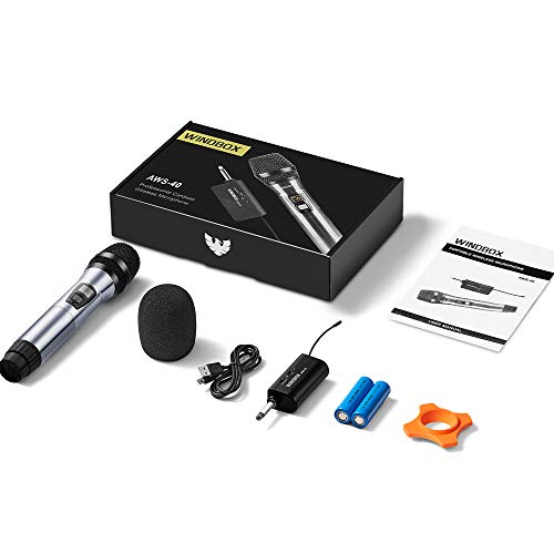 ARISEN Wireless Microphone with Rechargeable Receiver, UHF Dynamic 1 Channel Handheld Microphone, 280ft Range Cordless Mic System for Karaoke, Wedding, Church, DJ, Speech, Singing Machine