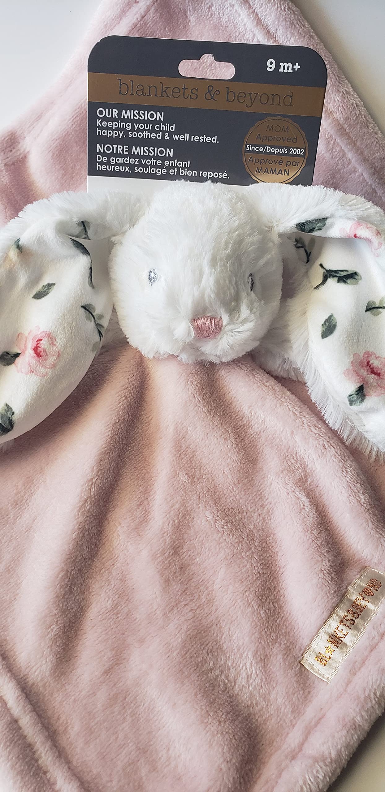 Blankets and Beyond Super Soft Unisex Nunu Security Baby Blanket | 9M (Pink/Bunny with Floral Ears)