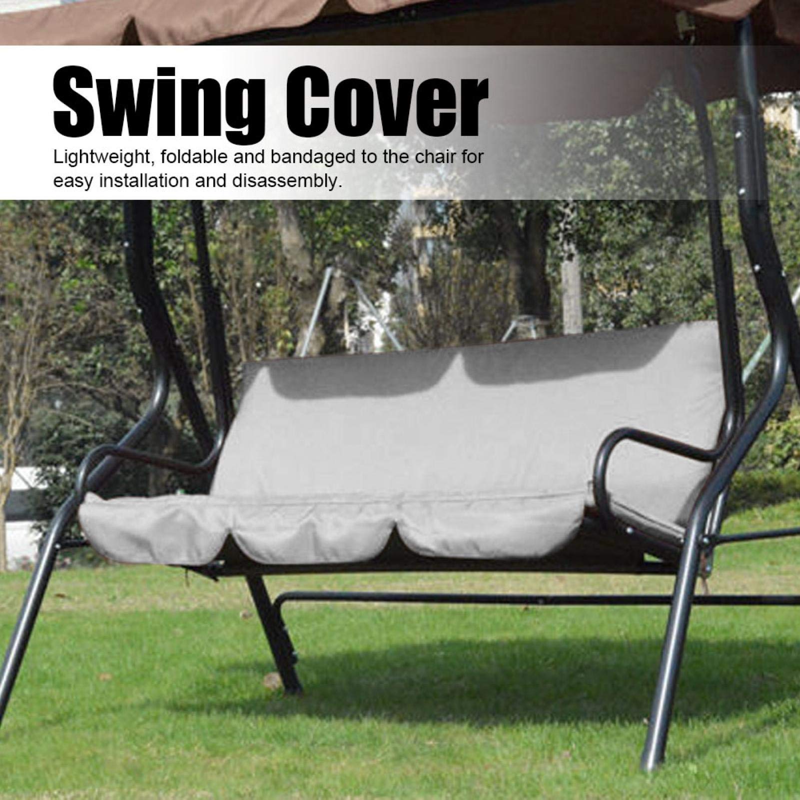 Oumefar Swing Cushion Cover, 3 Seater Chair Waterproof Cushion Replacement Swing Seat Cover for Patio Garden Yard(Grey)