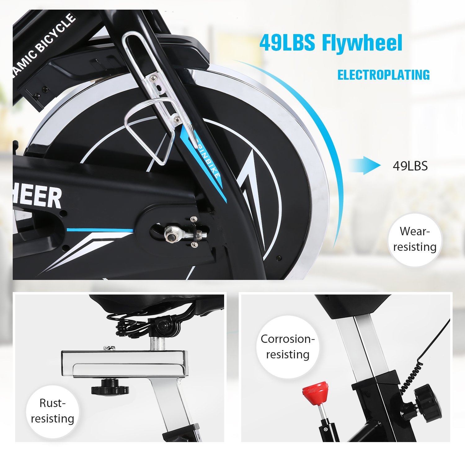 ANCHEER Indoor Cycling Bike - Stationary Exercise Bikes with 49LBS Flywheel, Adjustable Resistance and LCD Monitor for Home Exercise, APP Control (Diamond Black)