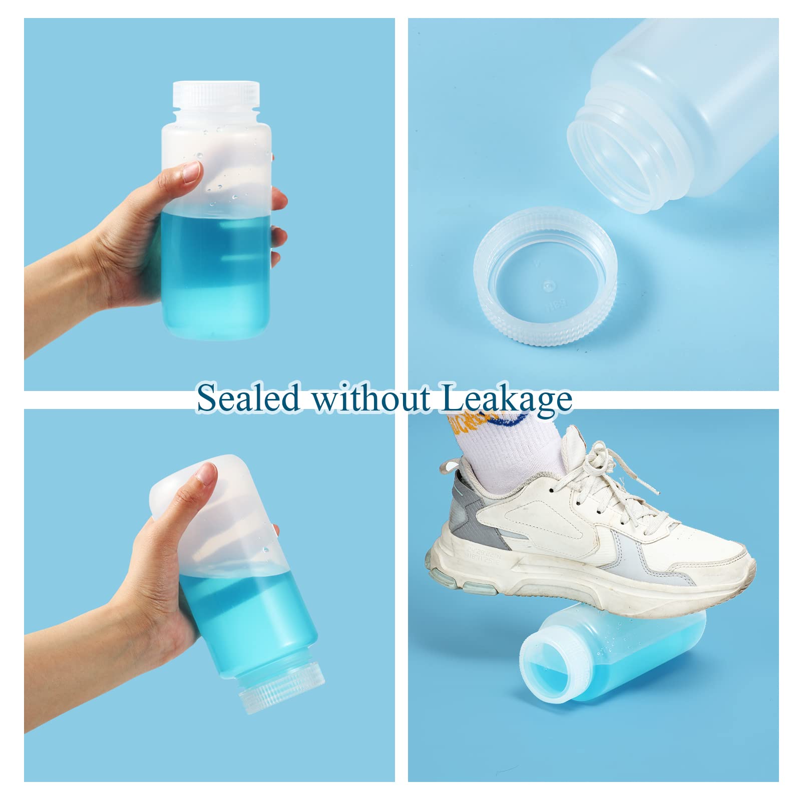 Hoolerry 20 Pcs Plastic Sample Bottles 16oz/ 500ml Laboratory Grade Polypropylene Wide Mouth Reagent Bottles Clear Liquids Storage Bottles with Lids Leak Proof Containers for Lab Classroom