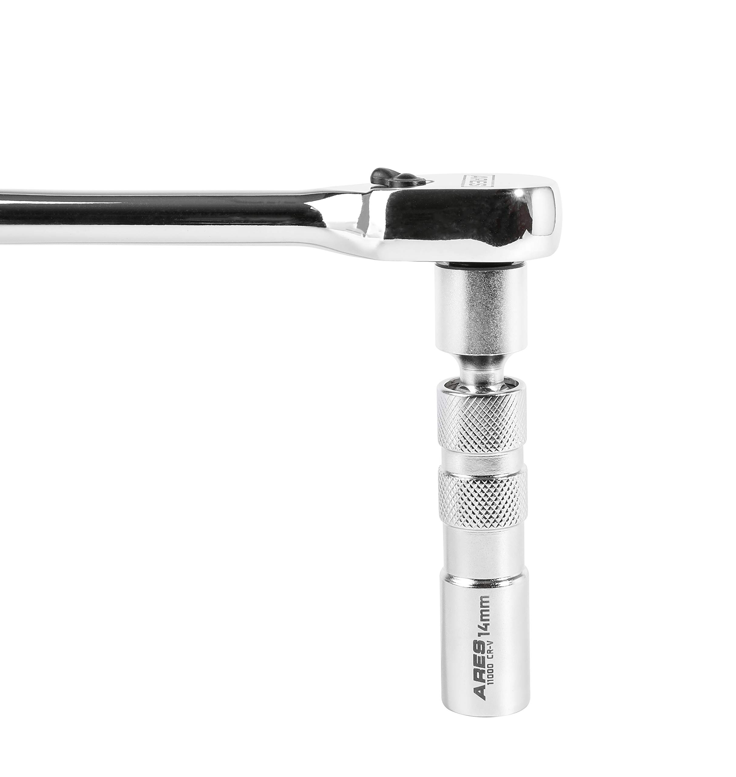 ARES 11000-14mm Thin Wall Magnetic Swivel Spark Plug Socket - 3/8-Inch Drive 12-Point Spark Plug Socket - Walls 2mm Thinner Than Standard Spark Plug Sockets