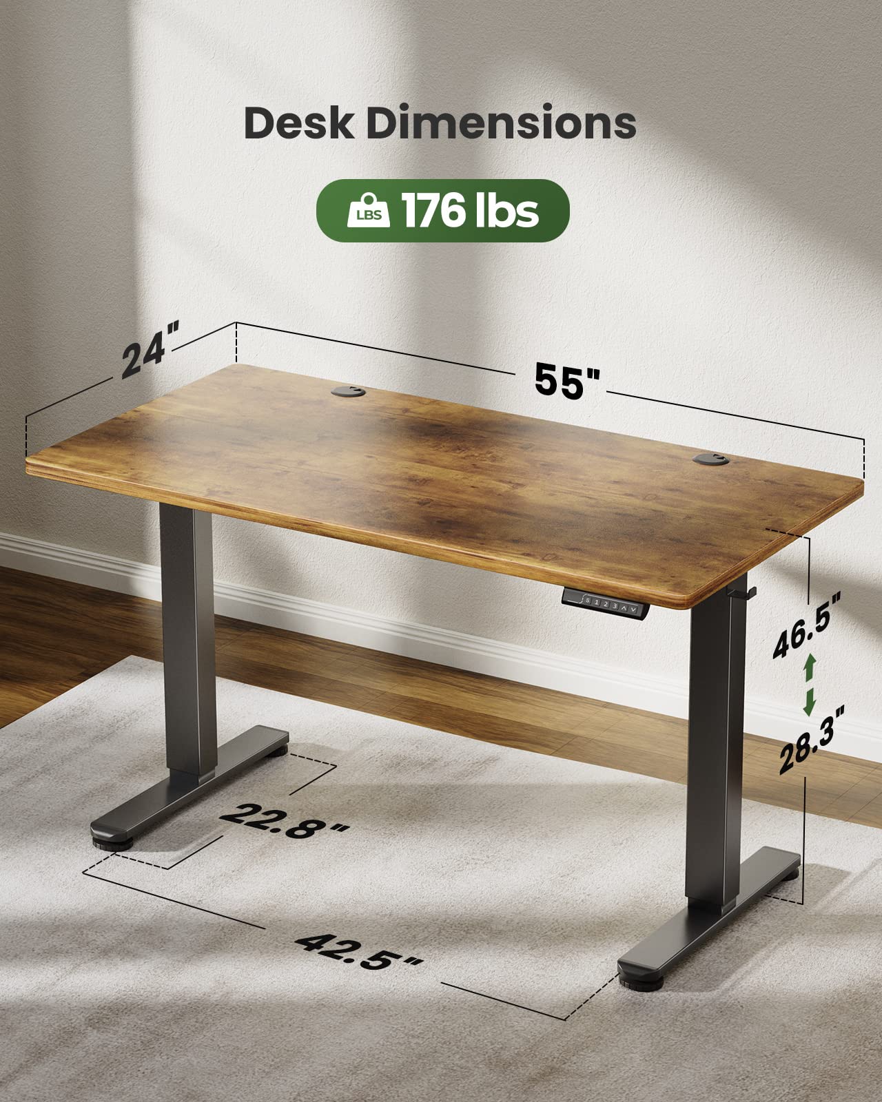 AMADA HOMEFURNISHING Electric Adjustable Standing Desk, 55 * 24 Inch Height Adjustable Computer Desk with 3 Memory Presets, Sit Stand up Desk for Home Office Furniture, Headphone Hook