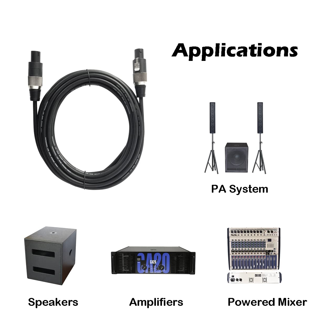 ASNIGBAX Speakon Cable 15 Ft -2 PCS, Speakon to Speakon Professional Speaker Cable True 14AWG