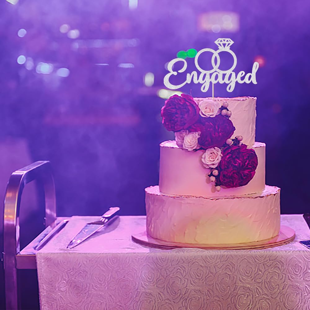 AROKIPPRY Engaged Cake Topper Wedding Cake Toppers, Engagement, Wedding Reception, Wedding Cake Decoration (silver)