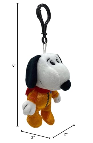 JINX Snoopy in Space Snoopy in Orange Astronaut Suit Clipsters Toy, 4-in Plush Hangers from Apple TV+ Series for Fans Ages 3+